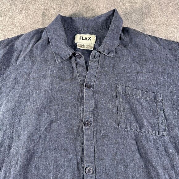 Flax | Shirts | Flax Shirt Mens Medium Blue Linen Relaxed Short Sleeve ...